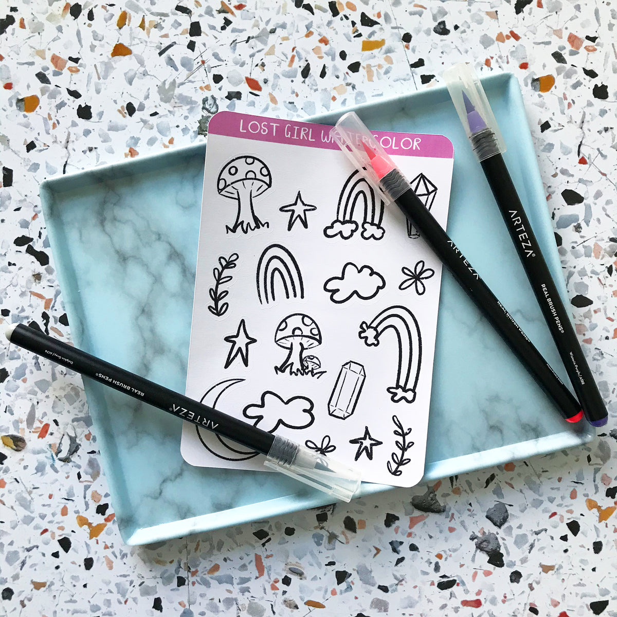 Coloring Page Stickers- Woodland Wonder Set – Lost Girl Watercolor